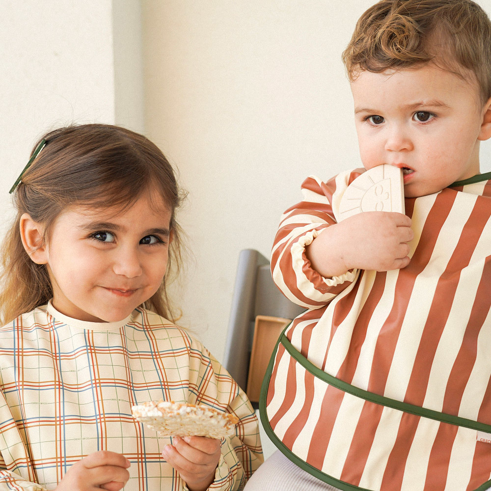 【Grech&Co】防水長袖圍兜 藍黃格 | 卡樂米 COLOR me