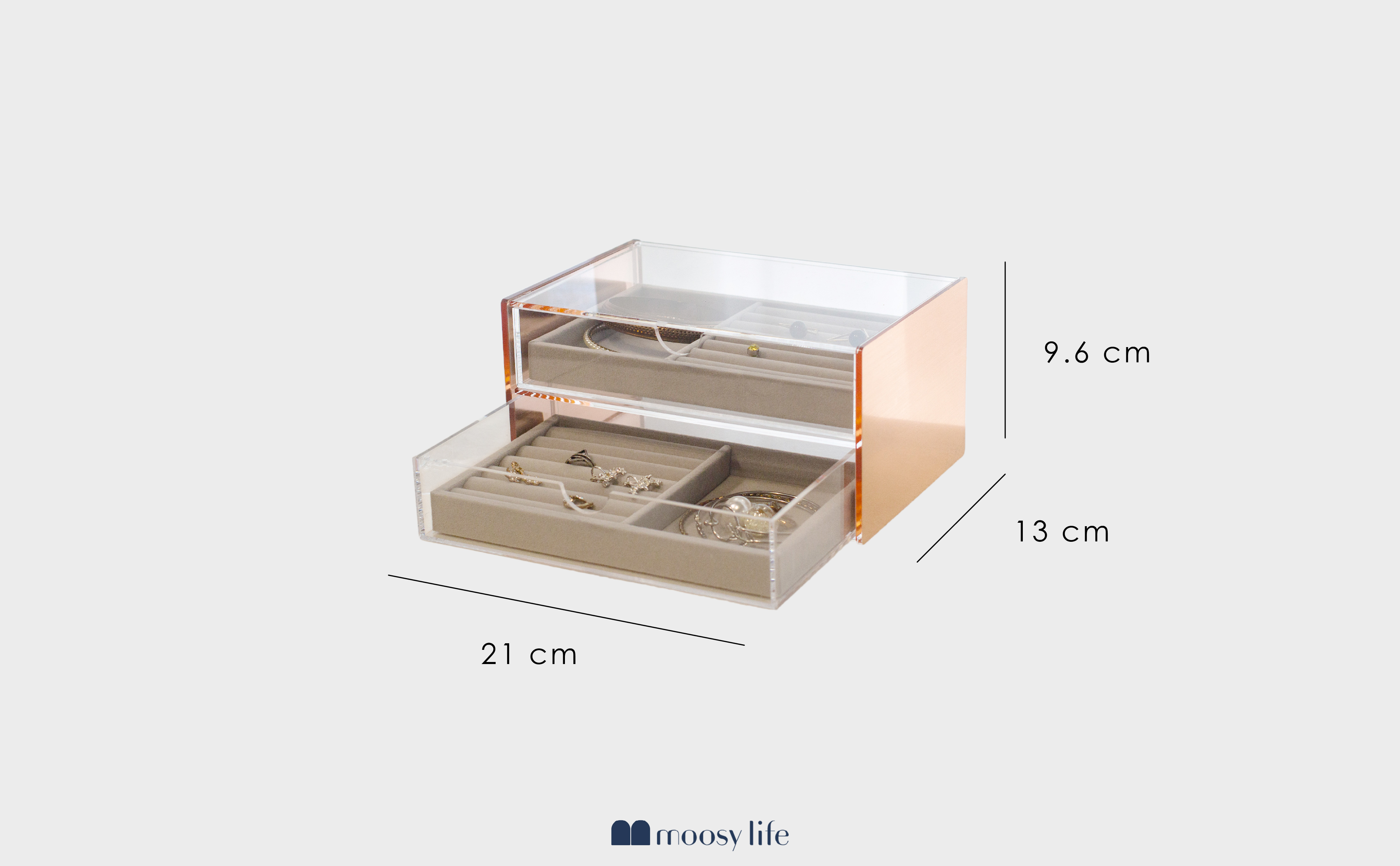 玫瑰金：月光雙層抽屜珠寶盒 | Moosy Life 目喜生活
