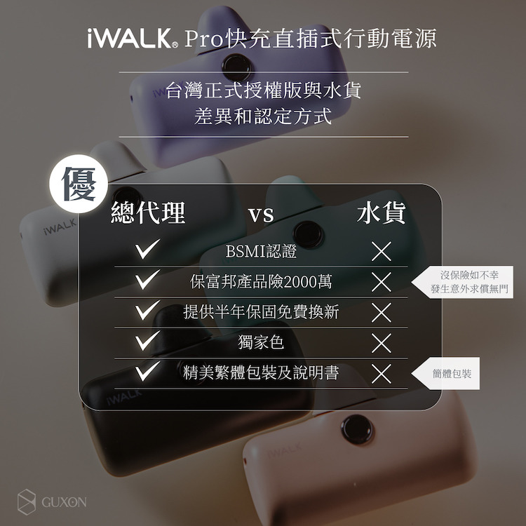 【iwalk】 Pro 第五代升級版 閃電 快充 口袋電源 直插式 行動電源 充電寶 蘋果 iphone Lightning 安卓 Type-C 台灣公司貨 送充電線 | 績和實業-JIHEE