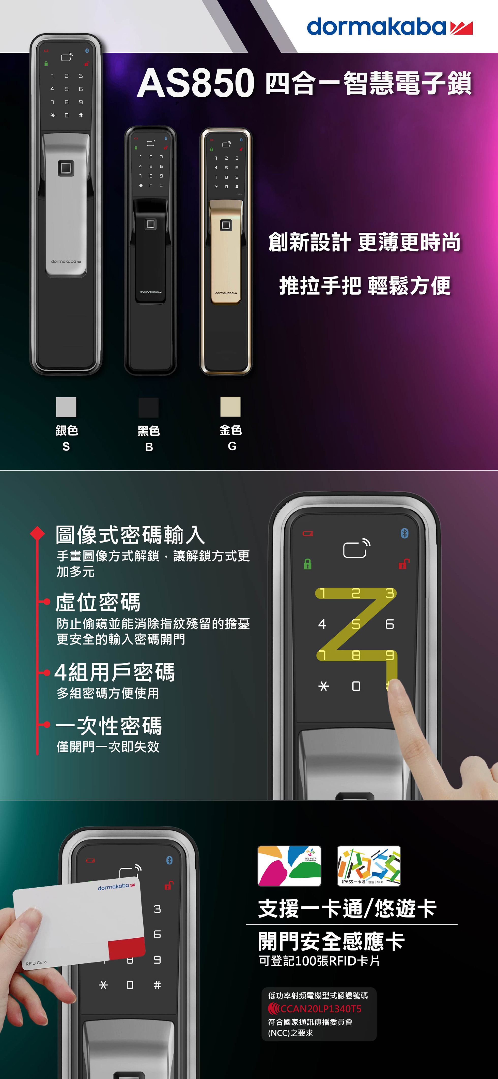 AS850四合一智慧電子鎖 | dormakaba電子鎖台灣通路零售總代理｜德偉國際實業有限公司