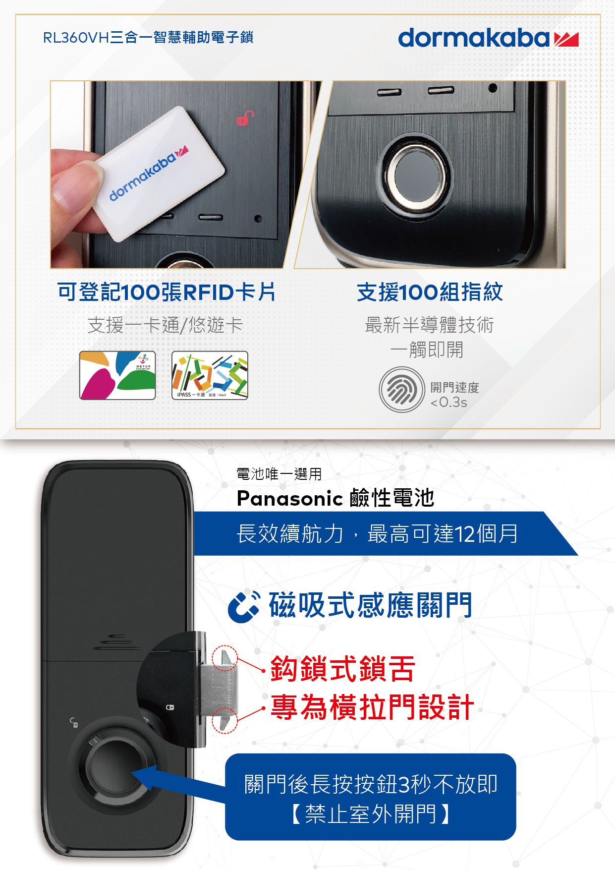 dormakaba RL360VH 三合一 橫拉門 智慧輔助電子鎖
