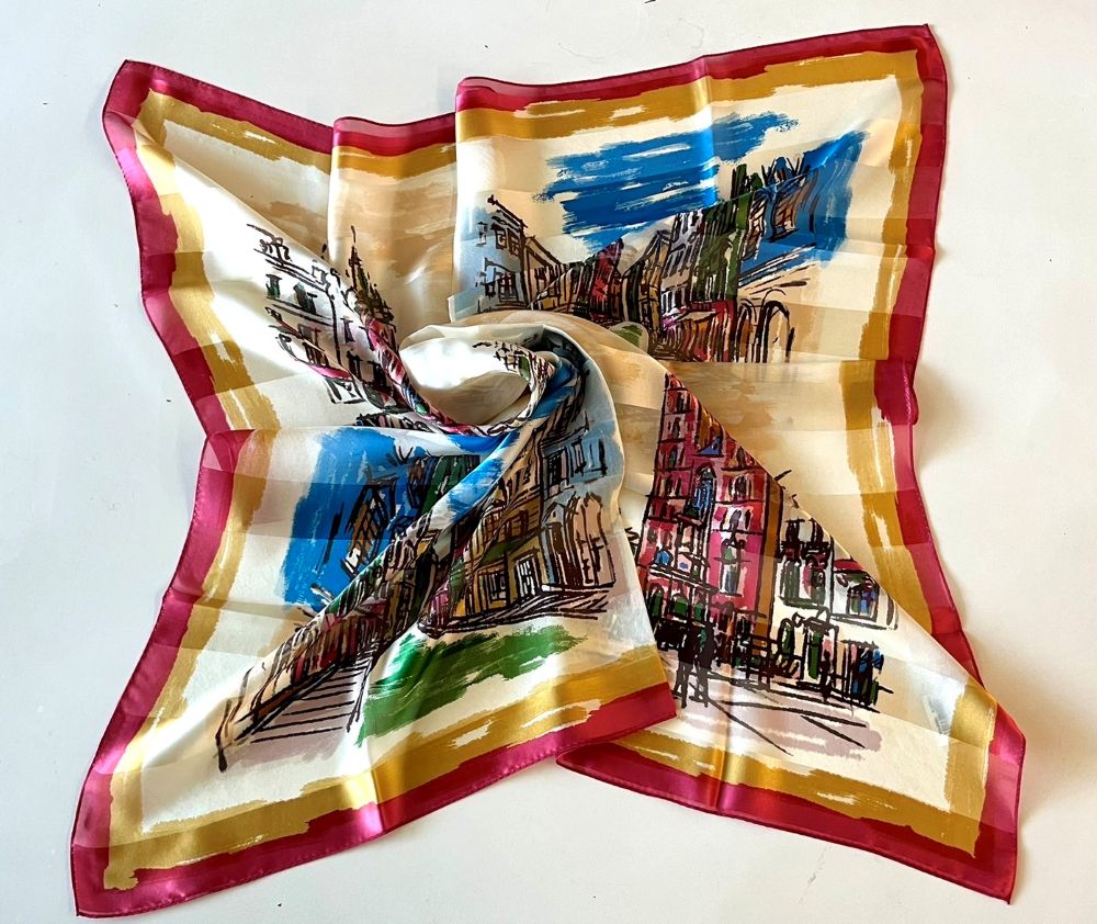 日本製 歐洲漫遊方形絲巾_寶石紅 (88x88cm) | Awayuki淡雪 日本製精品