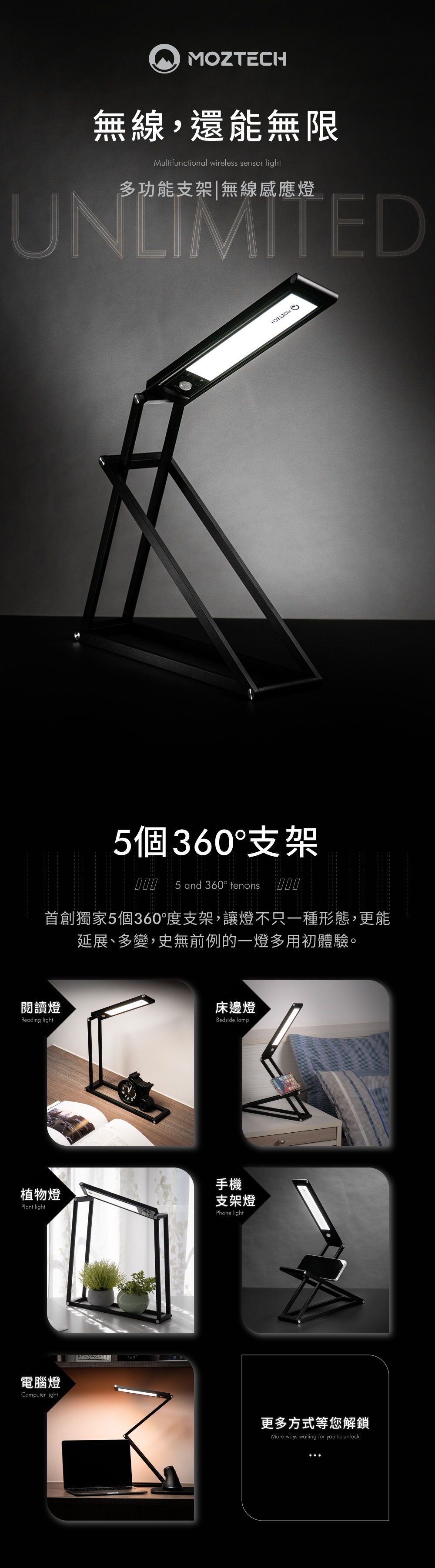 MOZTECH BANG!燈 變變燈 多功能支架LED無線感應燈 - 台灣公司貨 | LANS藍星數位3C配件專賣與批發｜台灣旗艦店