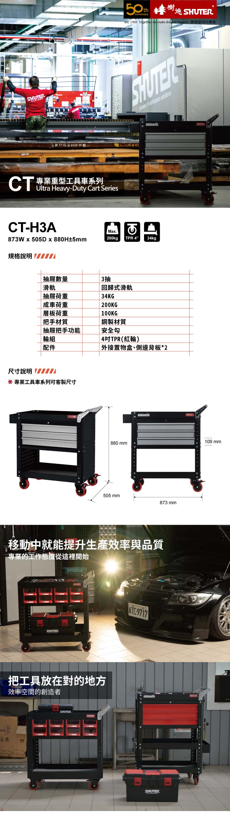 樹德 CT-H3A 專業重型工具車 | 勇氣盒子・生活精選 | 工作桌／工具車／文件櫃／零件櫃／置物櫃／垃圾子車／各式OA辦公用品