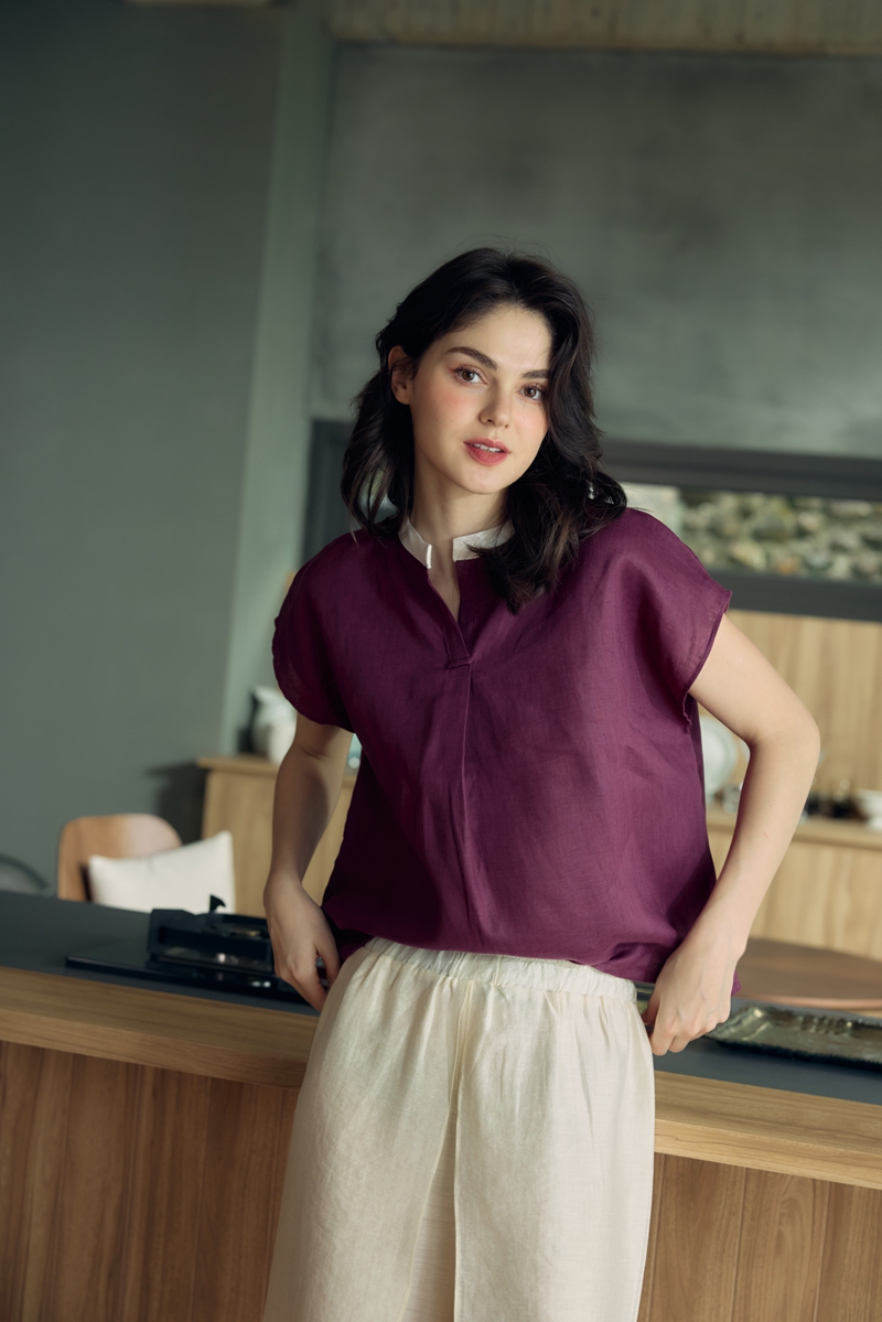 頂級亞麻落肩寬鬆上衣 3色 （現貨） | Nicoco Daily