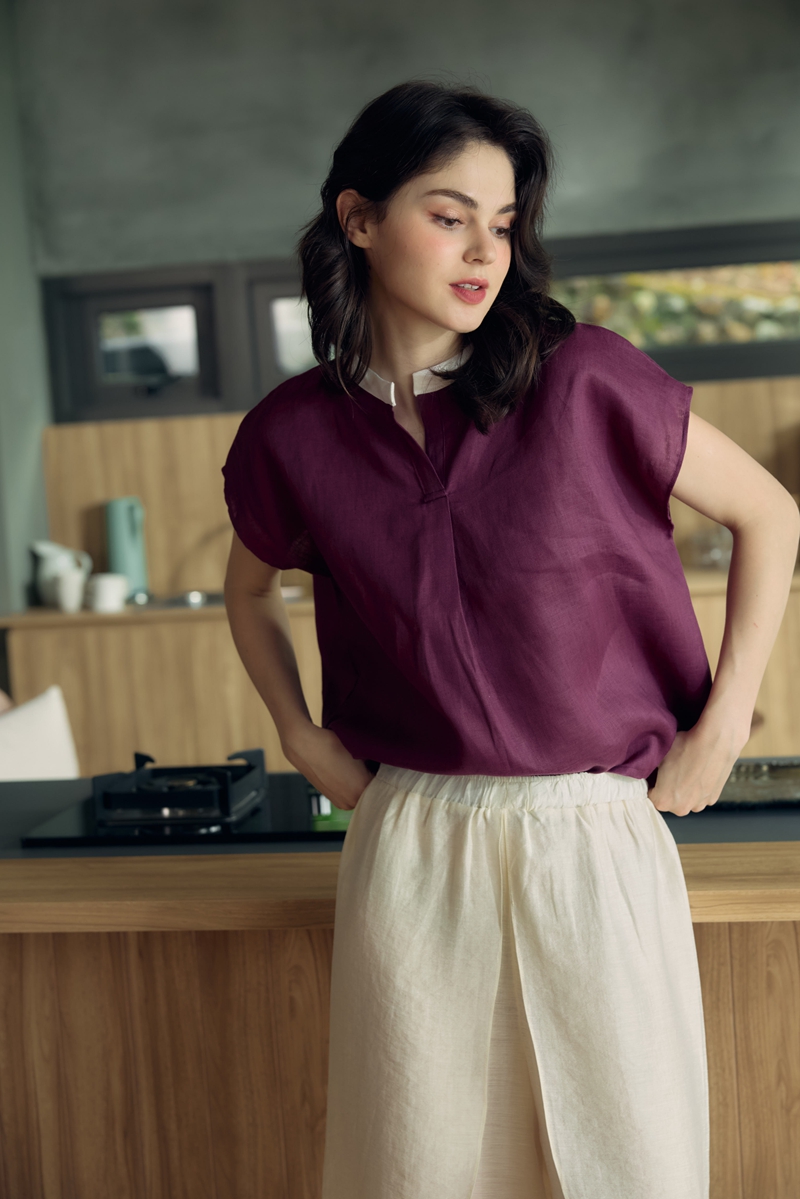 頂級亞麻落肩寬鬆上衣 3色 （現貨） | Nicoco Daily